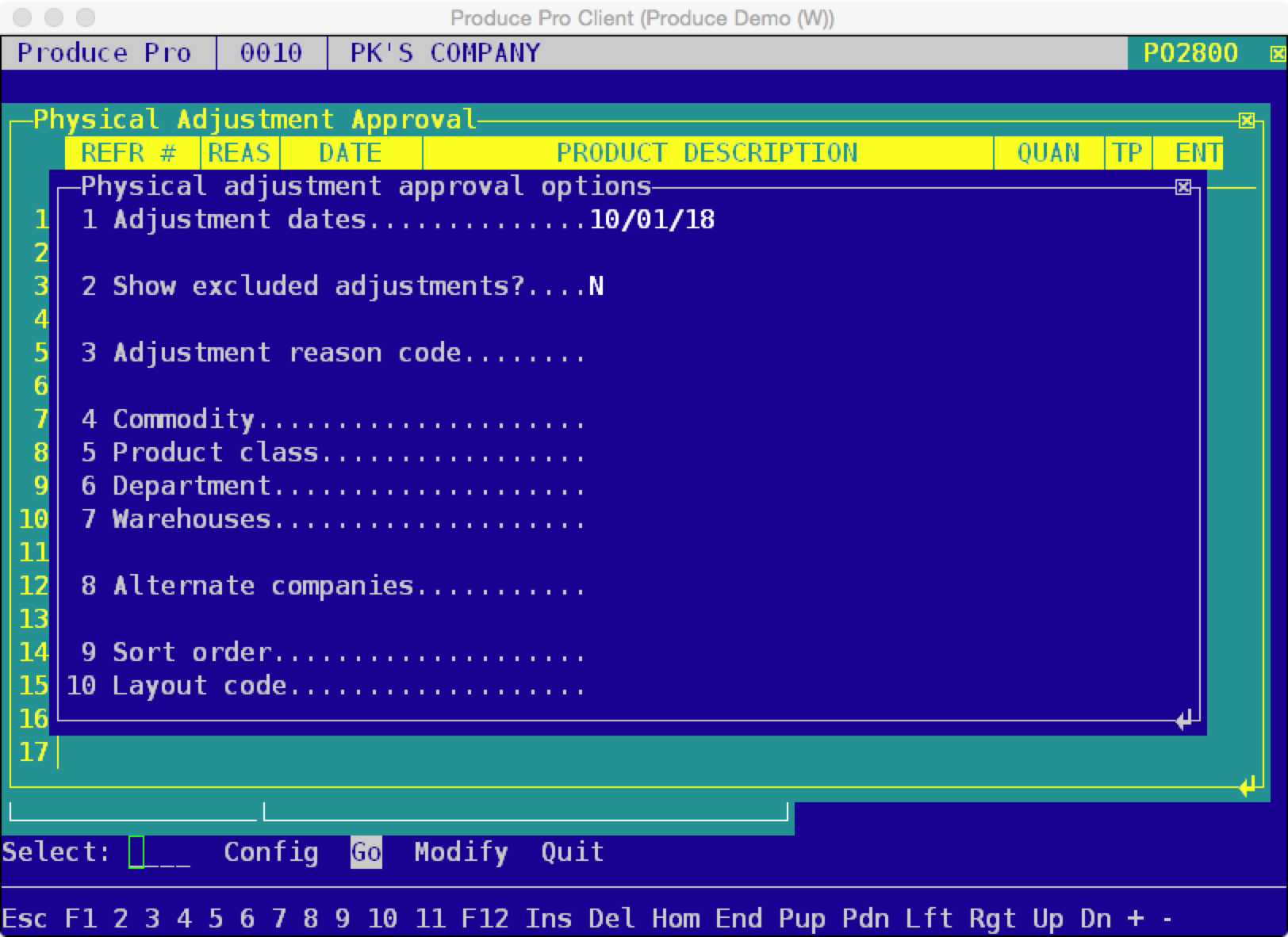 The program opens a screen of options: