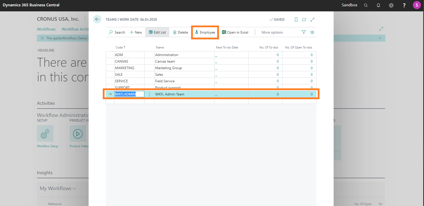 On the action bar, click Employee