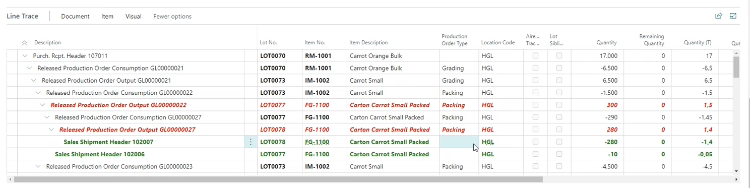 Example of line trace for Pack Out